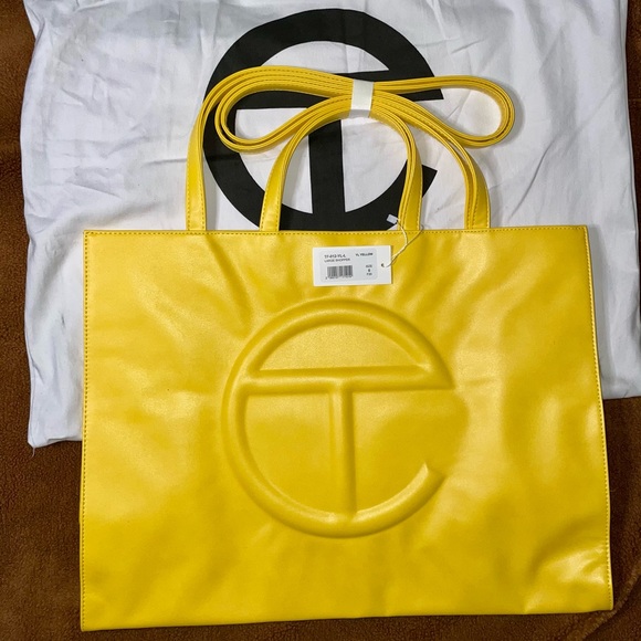 Telfar | Bags | New Teflar Large Shopping Bag Yellow Vegan Leather ...